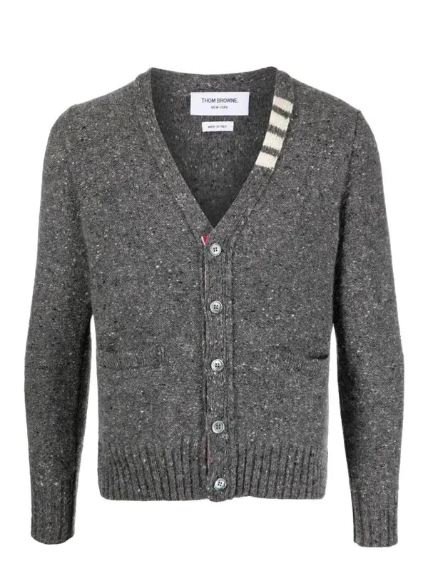 Thom Browne Striped V-neck Buttoned Cardigan - Medium Gray