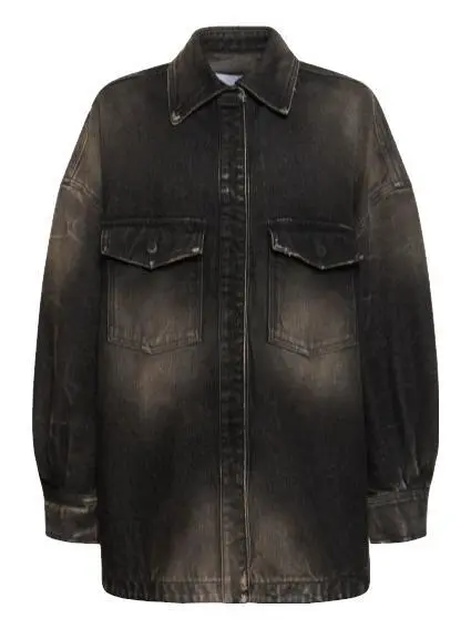 Attico Denim Shirt Jacket With Pockets - Black