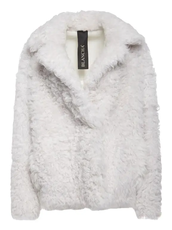 BLANCHA Curly Shearling Short Jacket - White