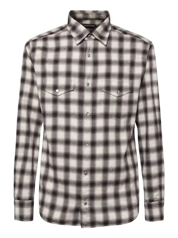 TOM FORD Checked Blend Western Shirt - Gray