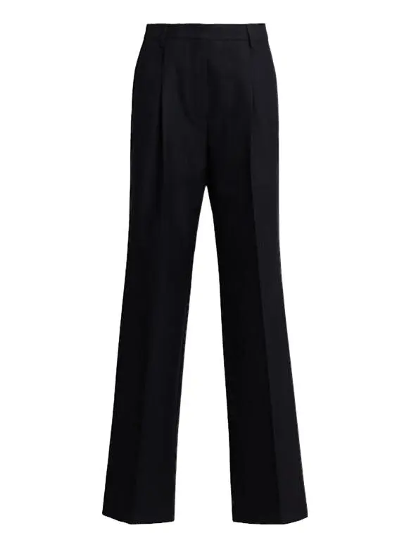 Dries Van Noten Wide Leg Wool Pants - Black