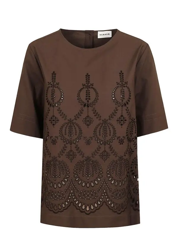 P.a.r.o.s.h Short-sleeved Openwork Detail Top - Marrone