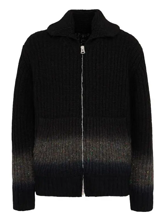 Sacai Garment Dyed Wool Knit Zip-up Cardigan - Black