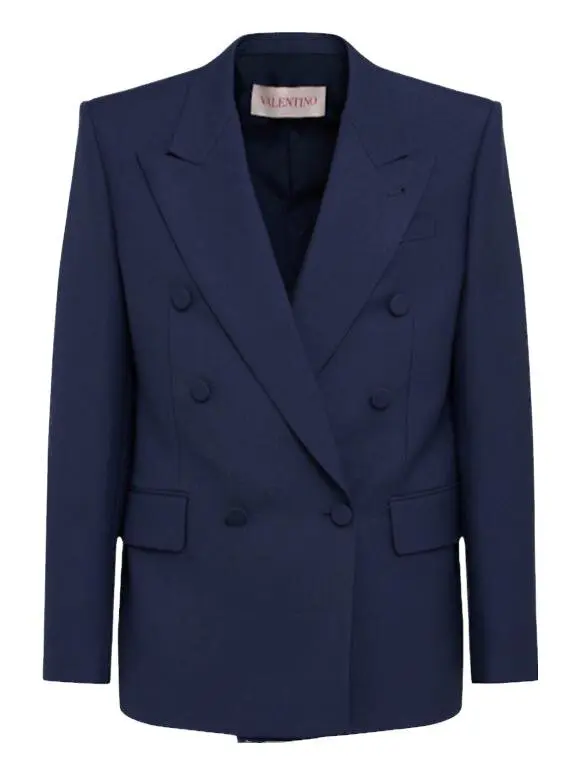 Valentino Garavani Wool Gabardine Double Breasted Jacket - Blue