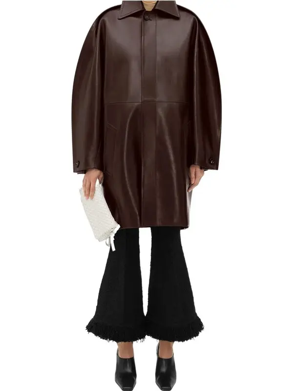 Bottega Veneta Leather Cocoon Coat - Cocoa