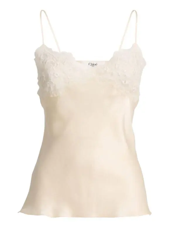 Chloé Silk Camisole With Lace Inserts - White