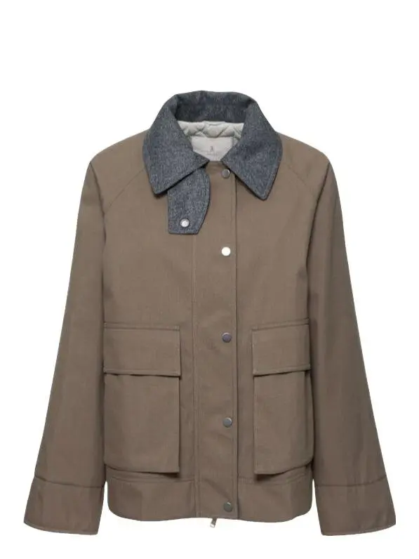 Brunello Cucinelli Cotton Blend Canvas Jacket With Snap Button And Concealed Zip Closure - Green