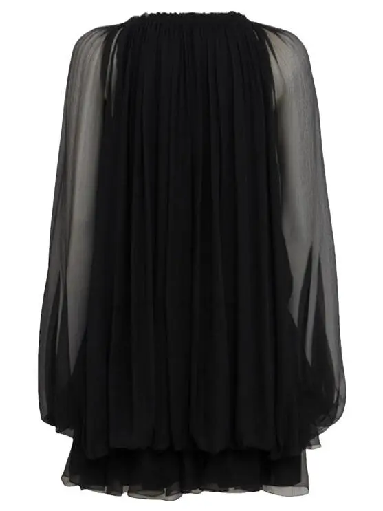 Chloé Silk Mousseline Mini Dress - Black