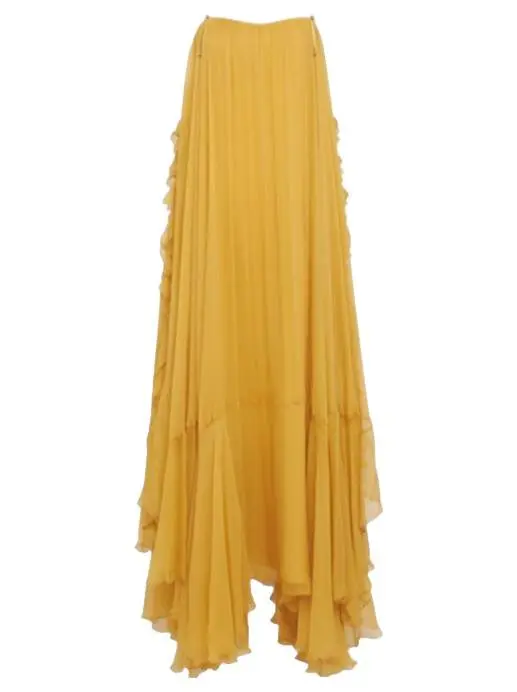 Chloé Silk Mousseline Long Dress With Spaghetti Straps - Yellow