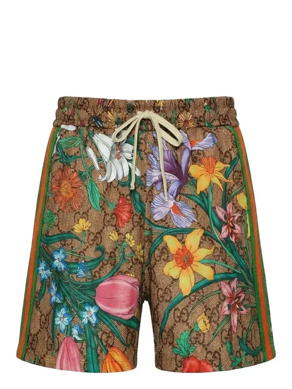 Gucci Gg Flora Print Drawstring Shorts - Brown