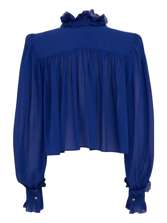 Chloé Silk Blend Georgette Shirt With Ruffled Trim - Blue