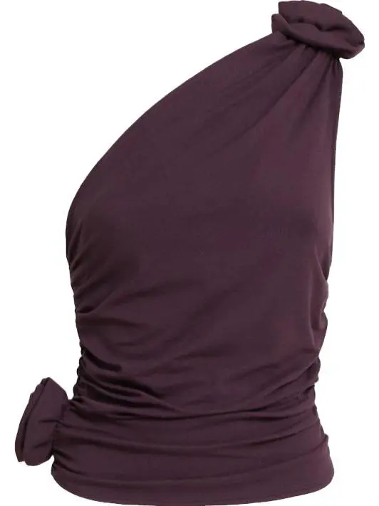 Magda Butrym One-shoulder Draped Jersey Top With Rose Detail - Black