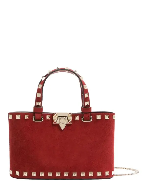 Valentino Garavani Rockstud Mini Suede Shopping Bag - Red