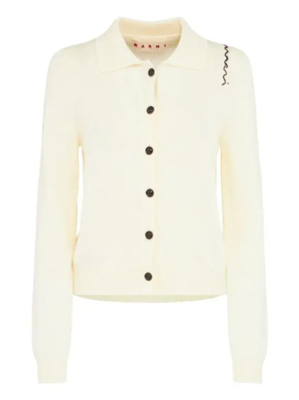 Marni Knit Buttoned Cardigan With Embroidered Detail - White