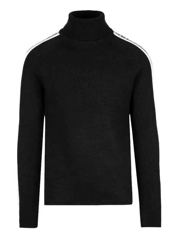 We11Done Ribbed Turtleneck Sweater With Logo Detail - Black