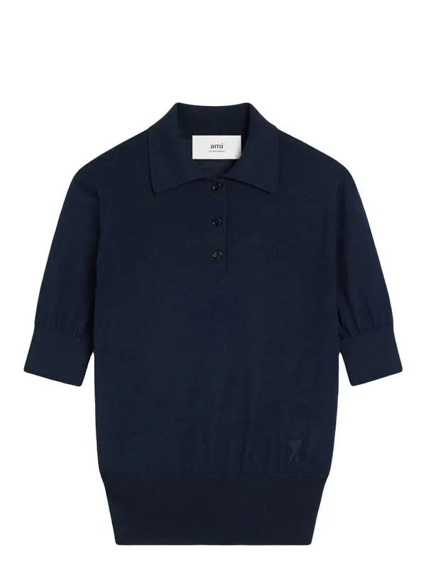 Ami De Coeur Fine Knit Polo Top - Navy Blue