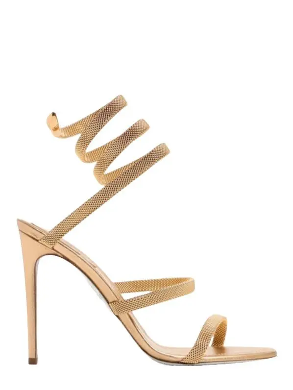 Rene Caovilla Metallic Mesh Ankle Wrap Stiletto Sandals - Nude