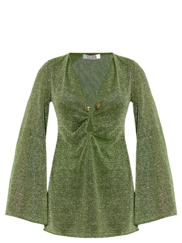 Oseree Lurex Cut-out Mini Dress - Green