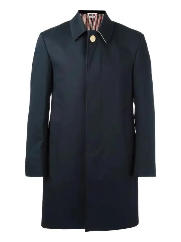 Thom Browne Classic Logo Coat - Navy Blue