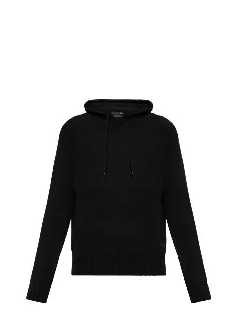 TOM FORD Logo Embroidered Ribbed Hoodie - Black