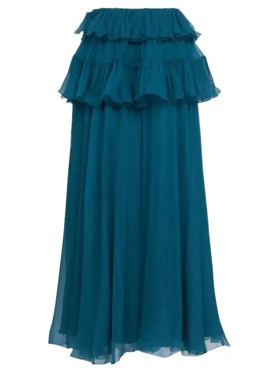 Chloé Silk Mousseline Maxi Skirt - Blue
