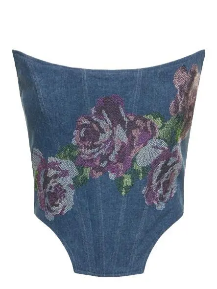 Giuseppe Di Morabito Embellished Denim Corset Top - Blue