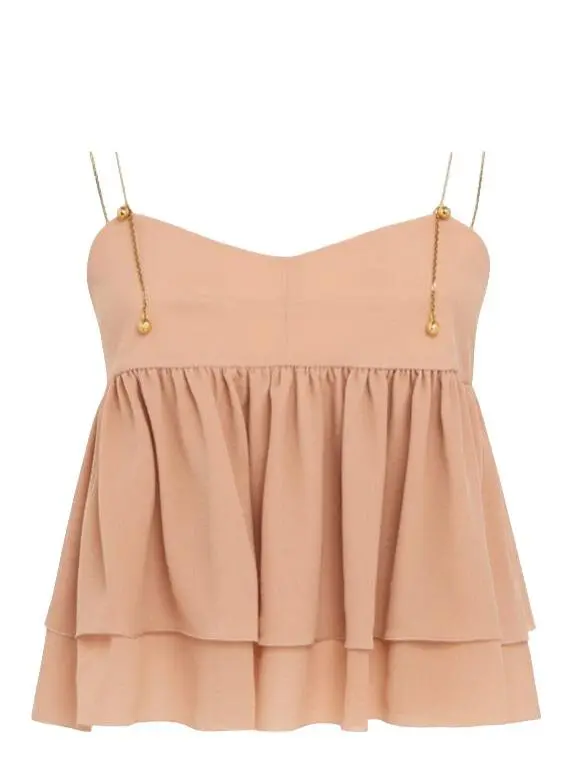 Chloé Silk Georgette Layered Ruffle Top - Nude