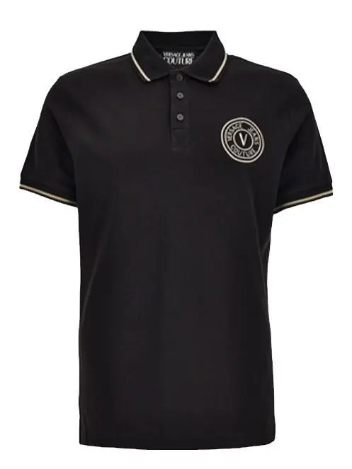 Versace Logo Trim Polo Shirt - Black