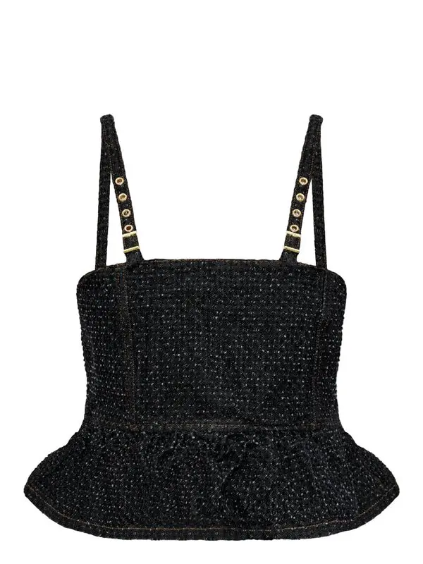 GANNI Strappy Peplum Top With Frilled Straps - Black