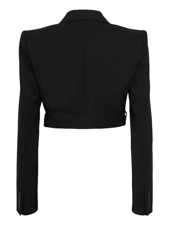 Chloé Grain De Poudre Crop Blazer With Belt - Black
