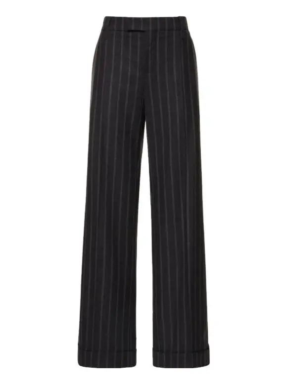 Brunello Cucinelli Pinstriped Wool Straight Leg Trousers - Black
