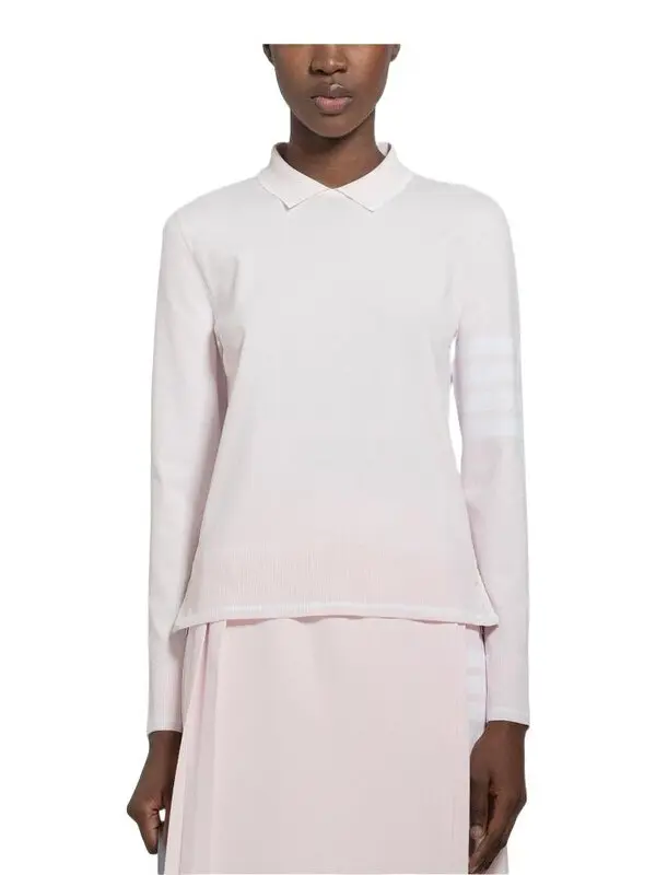 Thom Browne 4-bar Stripe Knitted Polo Jumper - Light Pink