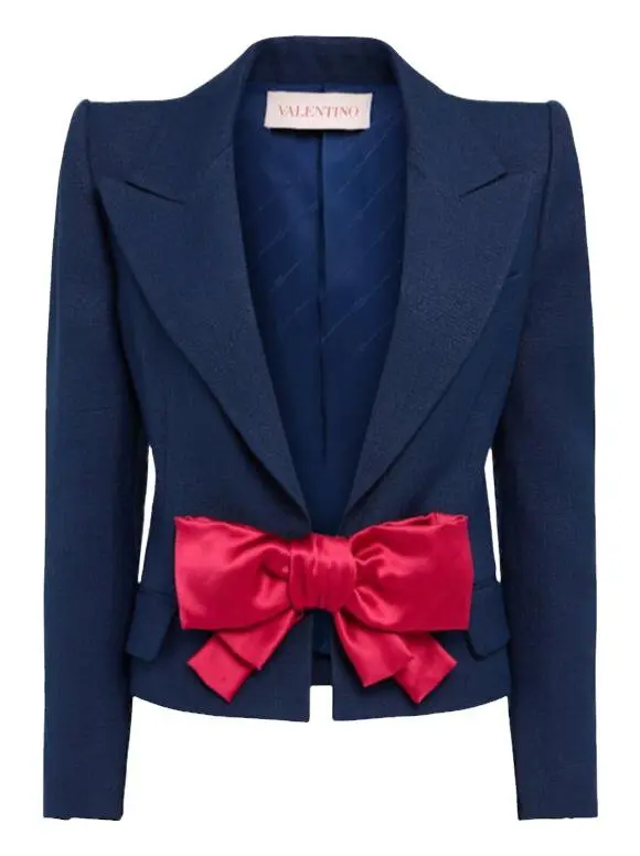 Valentino Garavani Single Breasted Viscose Blazer With Bow Detail - Blue