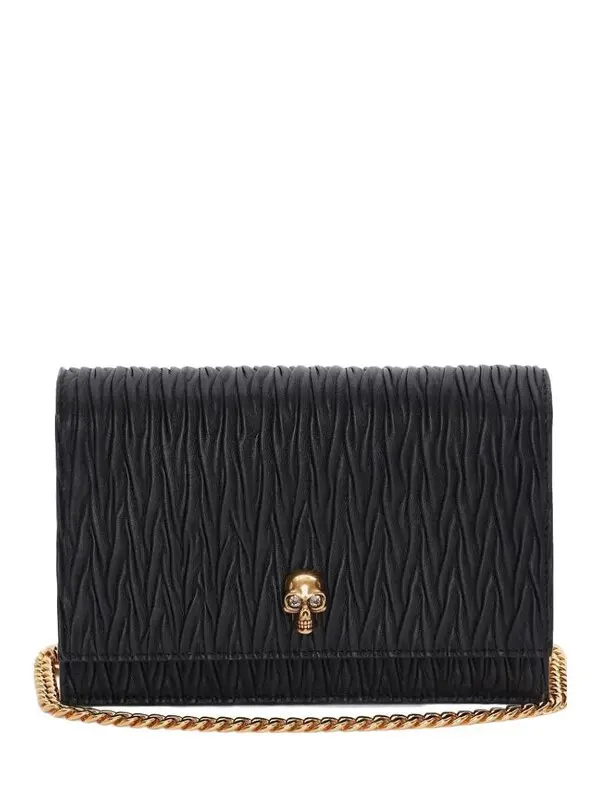 Alexander McQueen Textured Skull Embellished Shoulder Bag - Black