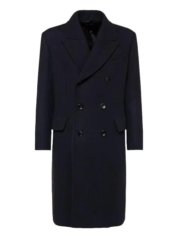 TOM FORD Double Breasted Wool Twill Coat - Black