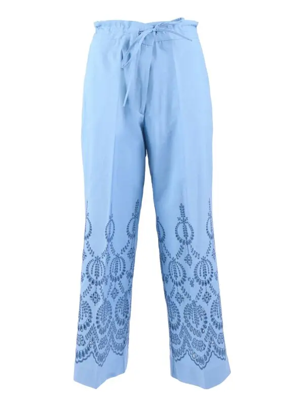 P.a.r.o.s.h Embroidered Wide-leg Cropped Pants With Cut-out Detailing - Light Blue