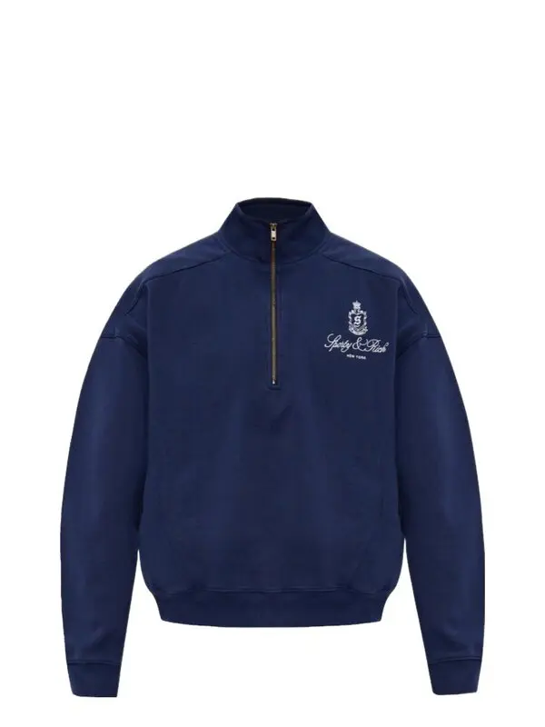 SPORTY  RICH Sporty & Rich Half-zip Hoodie With Ribbed Details - Blue