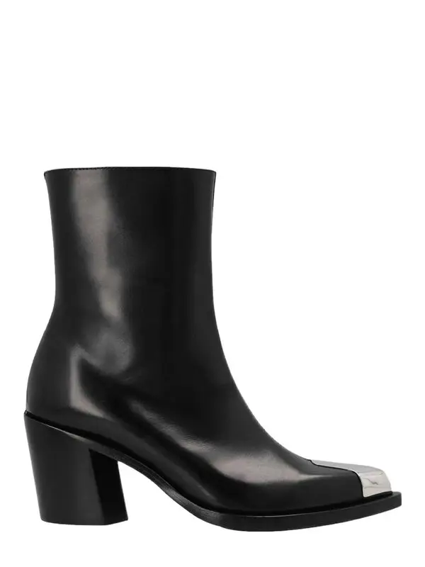 Alexander McQueen Pointed Toe Metal Cap Boots - Black