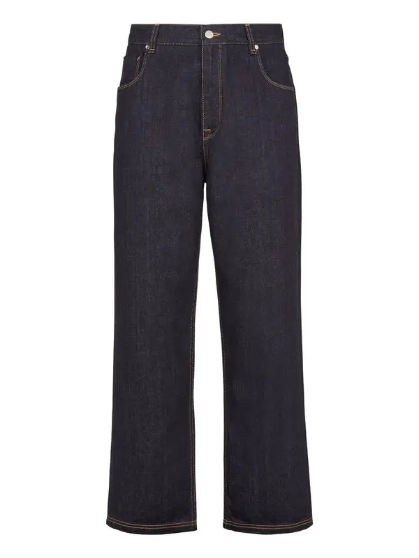 Fendi Crest Embroidered Straight-leg Jeans - Blue
