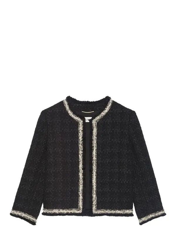 Saint Laurent Cropped Tweed Jacket - Black