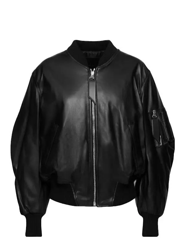 Attico Long-sleeved Leather Bomber Jacket - Black