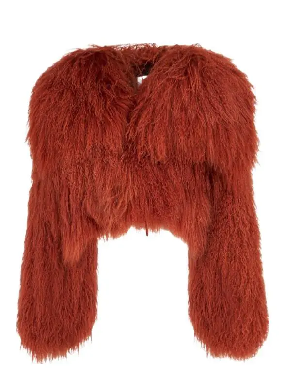 Attico Mongolian Fur Short Coat - Red