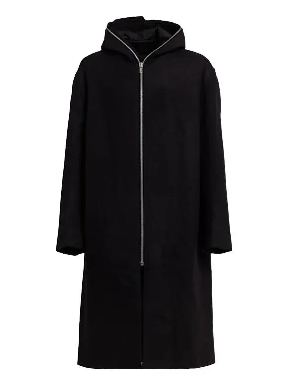 Rick Owens Gimp Hooded Wool Long Coat - Black