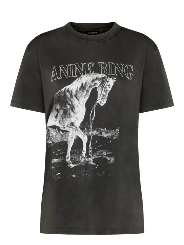 ANINE BING Lili Horse-print T-shirt - Black