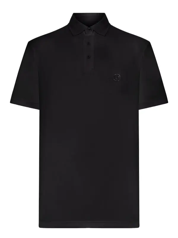 Giorgio Armani Logo Cotton Polo Shirt - Black