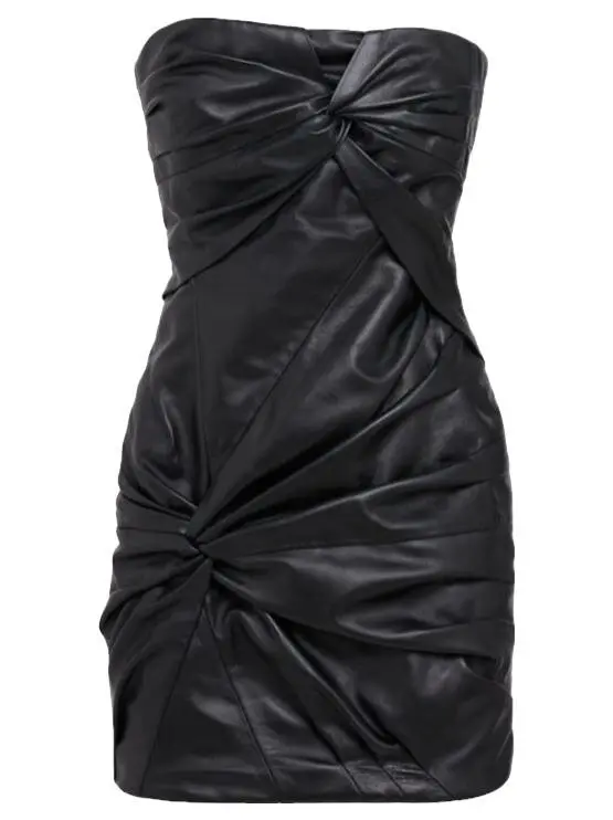 Attico Leather Strapless Mini Dress - Black