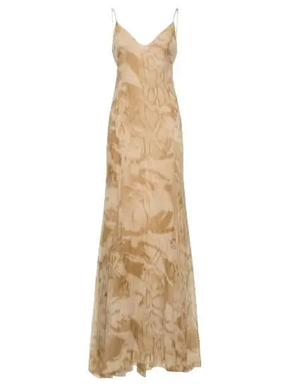 Blumarine Printed Spaghetti Strap Maxi Dress - Nude