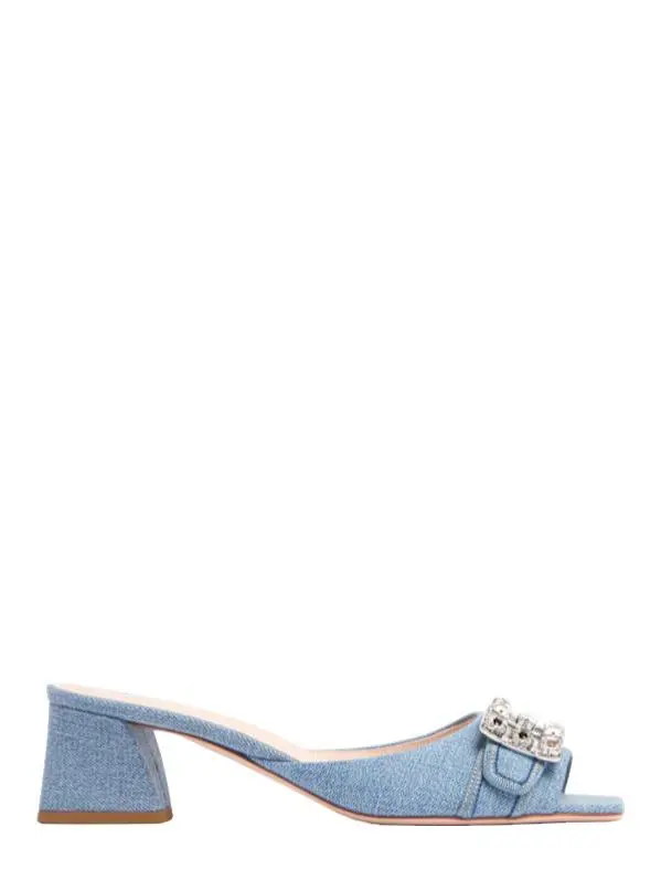 ROGER VIVIER 45mm Crystal Buckle Mules - Denim
