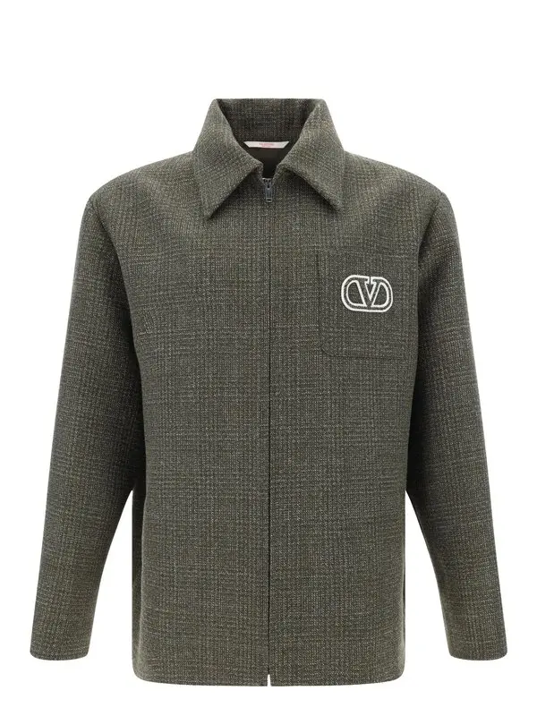 Valentino Garavani Logo Embellished Zip-up Coat - Black