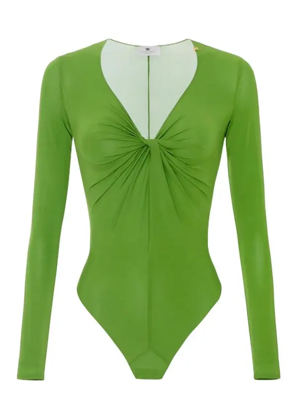 Elisabetta Franchi Long Sleeve Bodysuit With Draping - Aloe